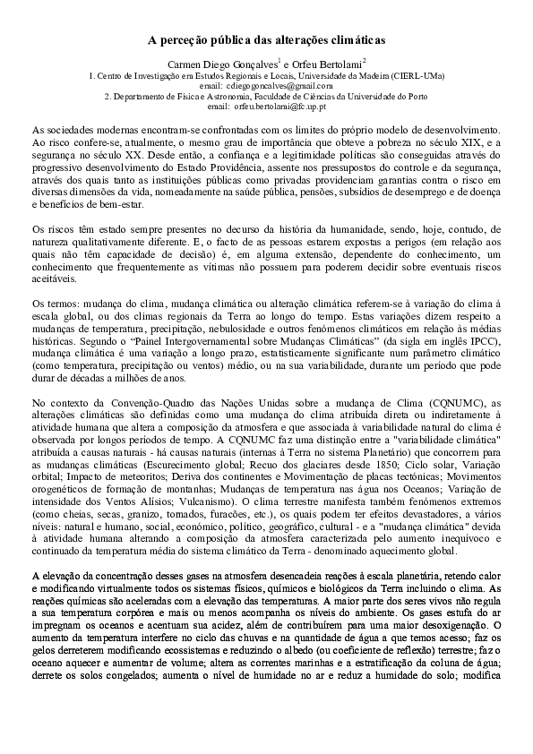(PDF) "A perceção pública das alterações climáticas". Carmen Diego ...