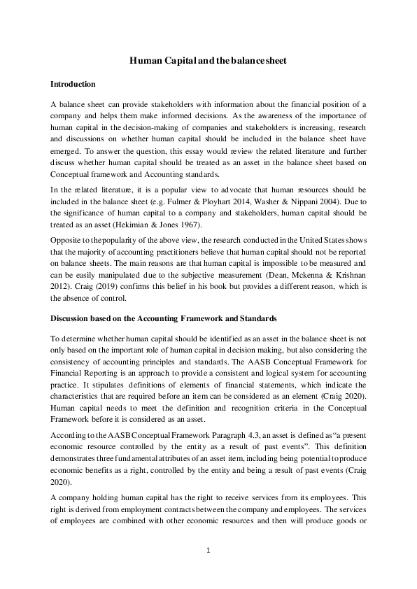 (PDF) Human Capital and the balance sheet