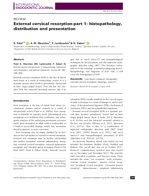 (PDF) External cervical resorption-part 1: histopathology, distribution ...