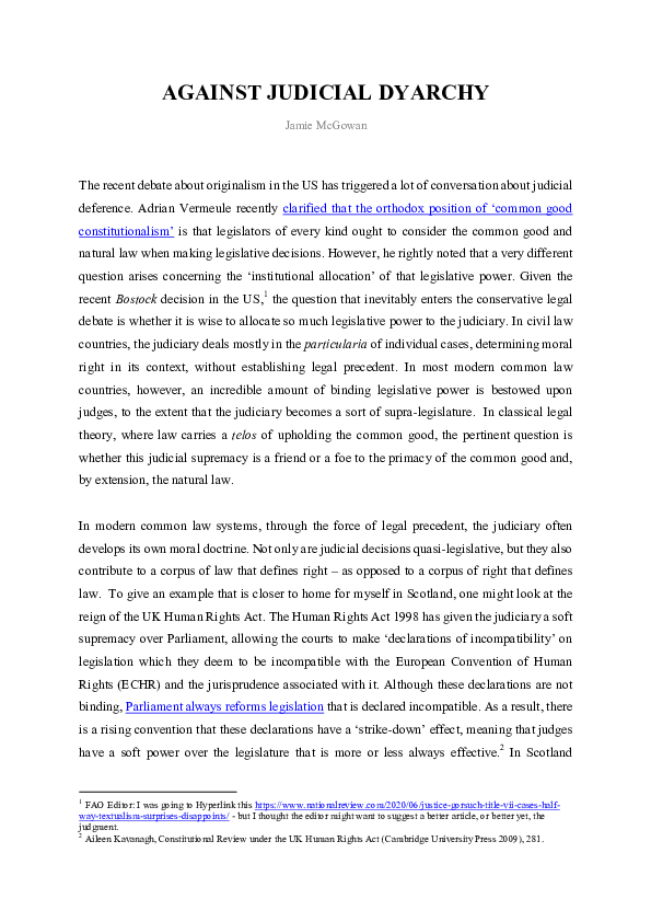 (PDF) Against Judicial Dyarchy | Jamie McGowan - Academia.edu
