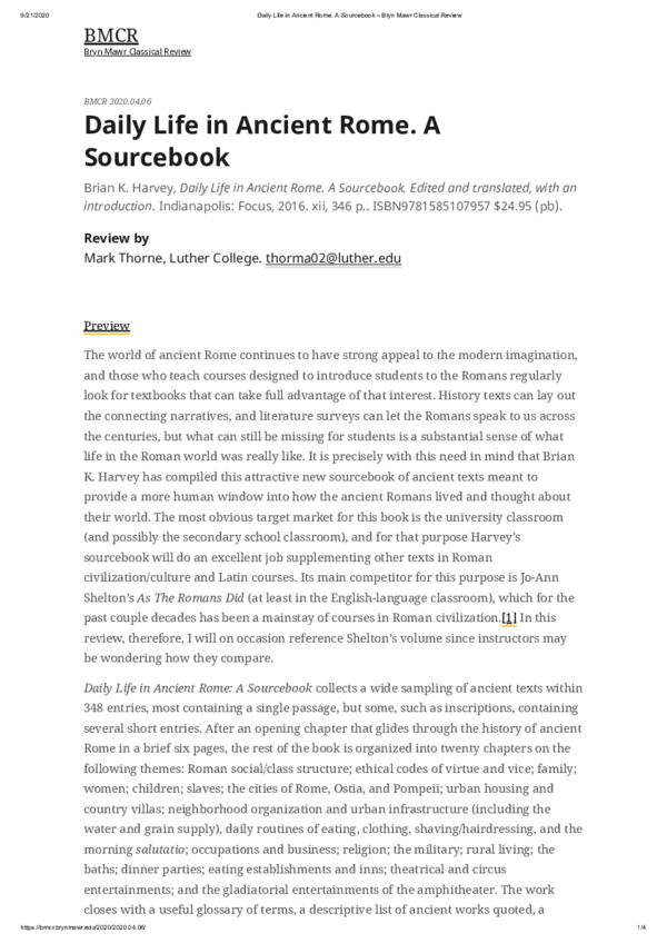 (PDF) Book Review (BMCR 2020.04.06): Brian K. Harvey, Daily Life in ...