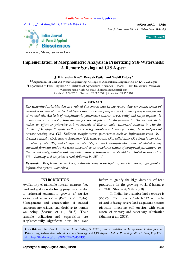 Pdf Implementation Of Morphometric Analysis In Prioritizing Sub Watersheds A Remote Sensing