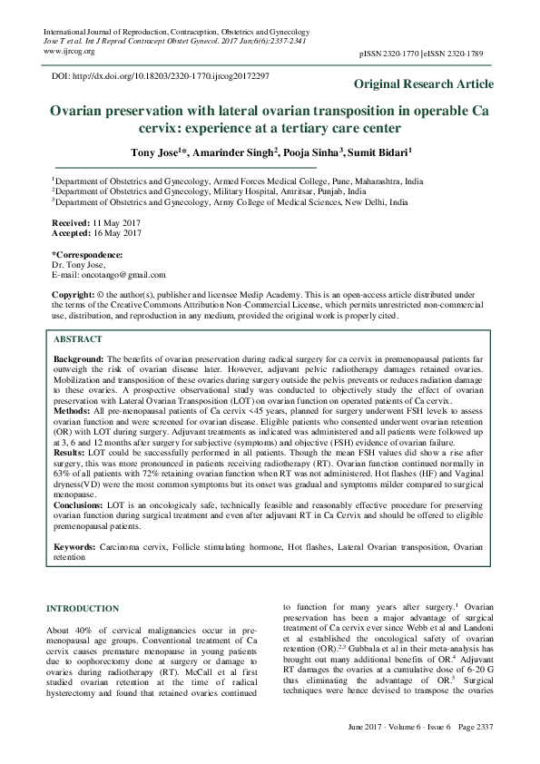 (PDF) Ovarian preservation with lateral ovarian transposition in ...