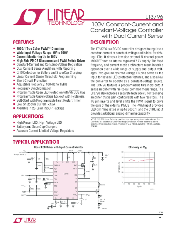 Pdf Typical Application Features Description 100v Constant Current