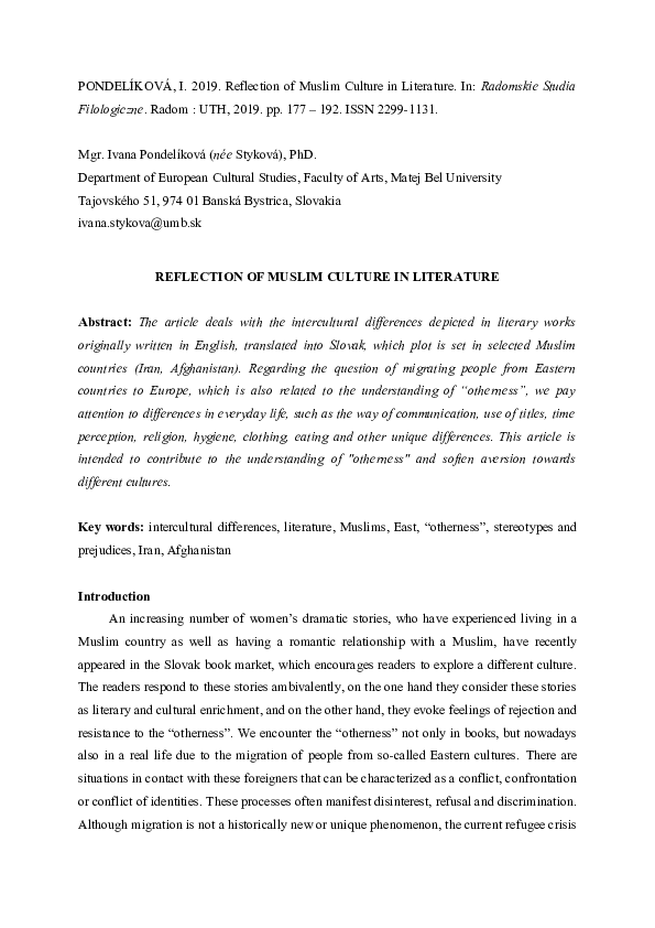 (DOC) Reflection of Muslim Culture in Literature