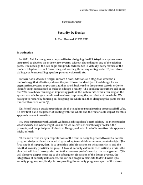 (PDF) Security by Design