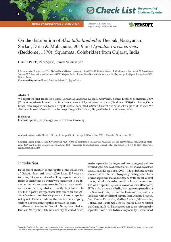 (PDF) On the distribution of Ahaetulla laudankia Deepak, Narayanan ...