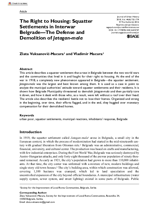 (PDF) The Right to Housing: Squatter Settlements in Interwar Belgrade ...