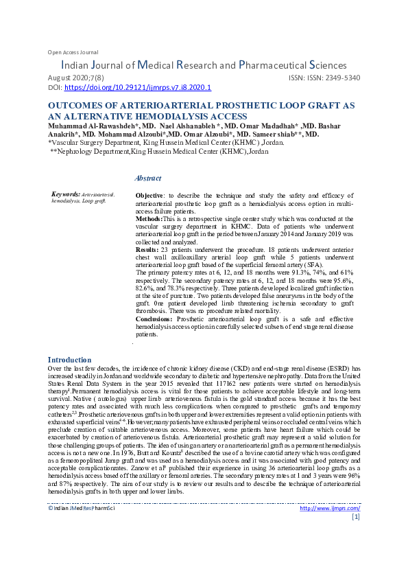 (PDF) OUTCOMES OF ARTERIOARTERIAL PROSTHETIC LOOP GRAFT AS AN ...