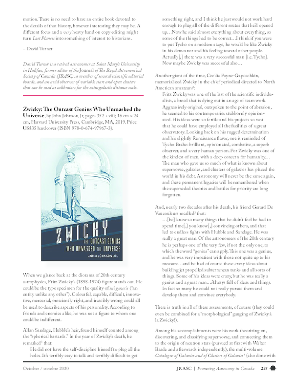 (PDF) Review of John Johnson, Zwicky: the Outcast Genius Who Unmasked ...