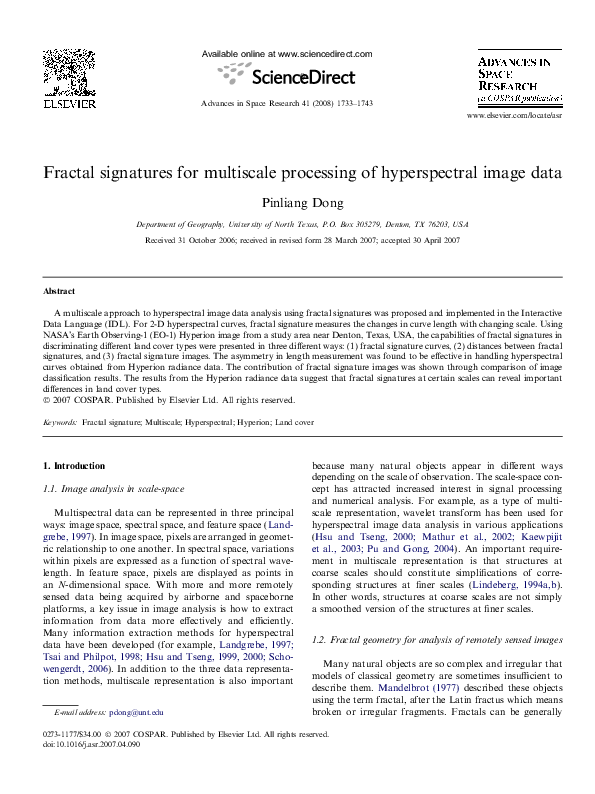 (PDF) Fractal signatures for multiscale processing of hyperspectral image data