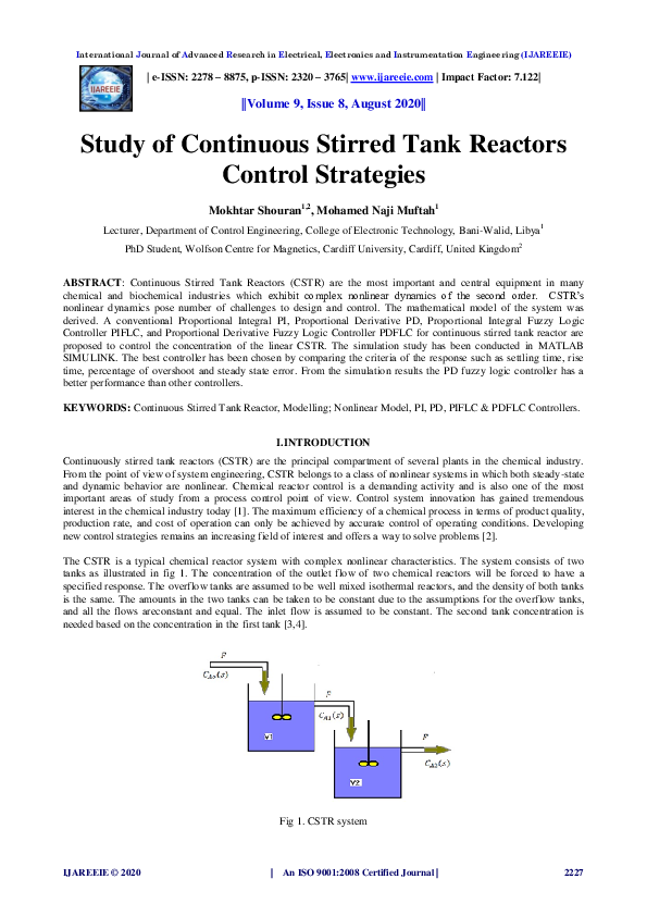 (PDF) Study of Continuous Stirred Tank Reactors Control Strategies