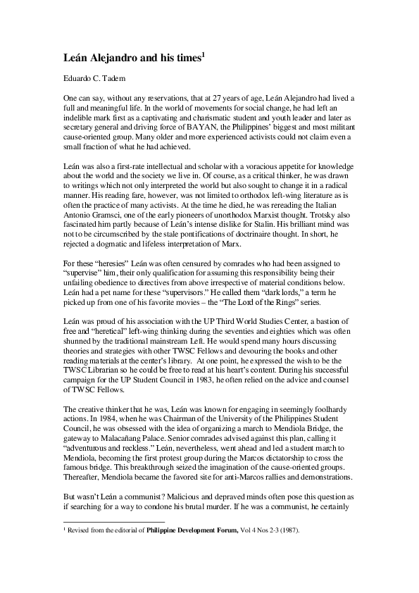 (PDF) Leán Alejandro and his times 1