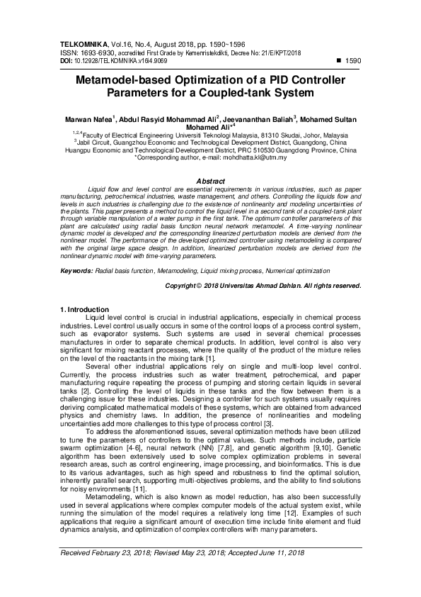 (PDF) Metamodel-based Optimization of a PID Controller Parameters for a Coupled-tank System