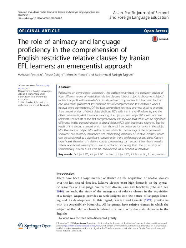 (PDF) The role of animacy and language proficiency in the comprehension ...