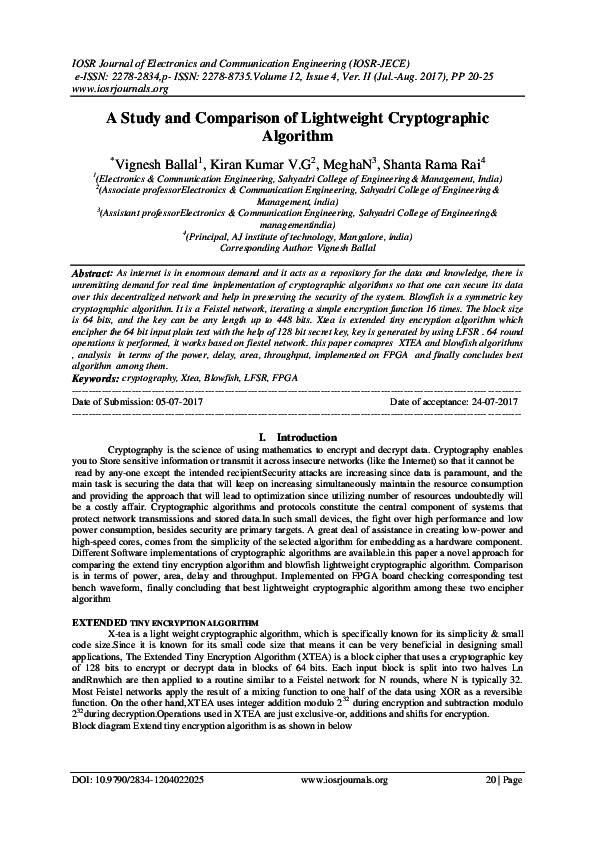 (PDF) A Study and Comparison of Lightweight Cryptographic Algorithm