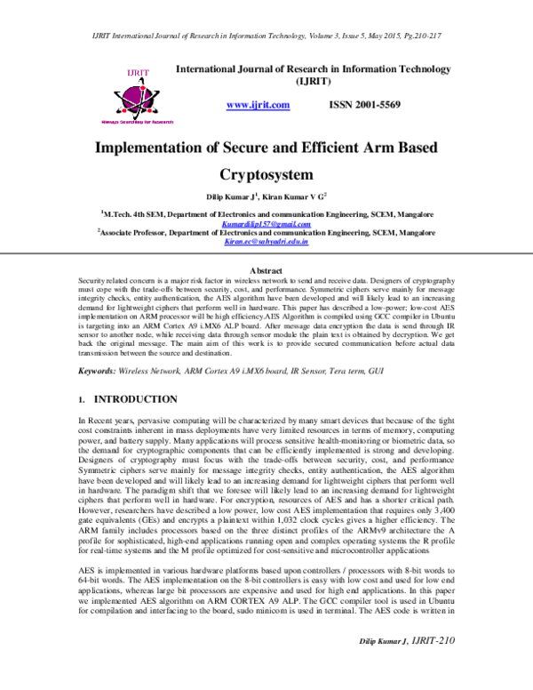 (PDF) Implementation of Secure and Efficient Arm Based Cryptosystem