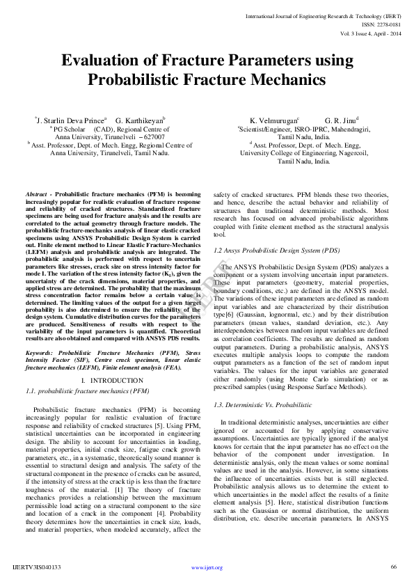 (PDF) IJERT-Evaluation of Fracture Parameters using Probabilistic Fracture Mechanics