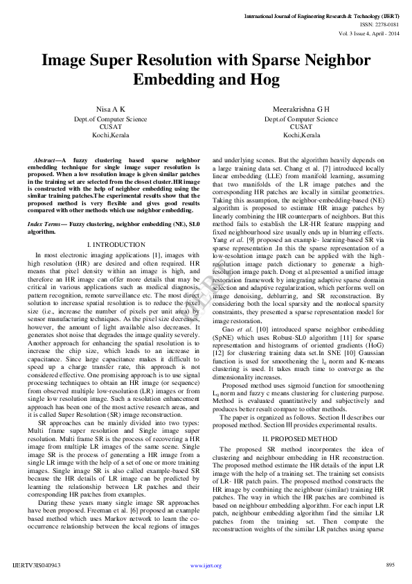 (PDF) IJERT-Image Super Resolution with Sparse Neighbor Embedding and Hog