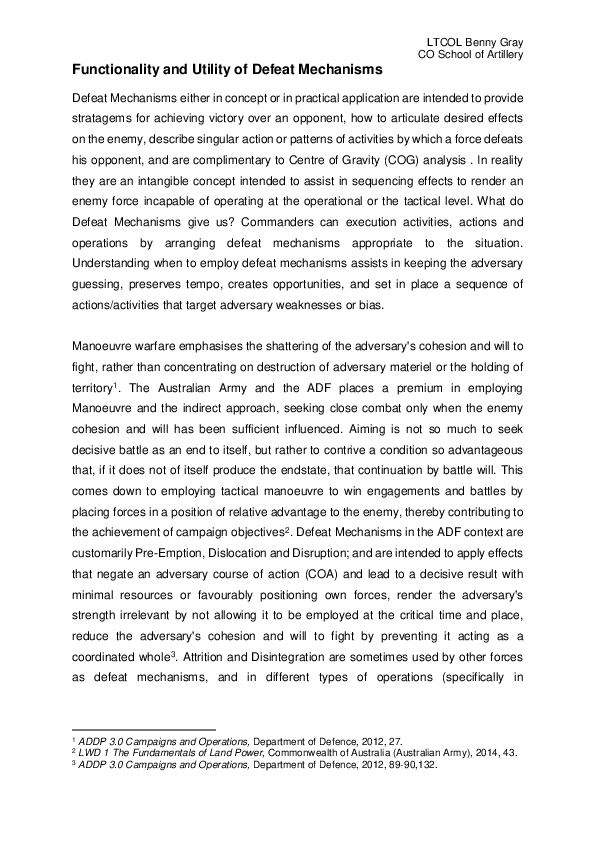 (PDF) Functionality and Utility of Defeat Mechanisms