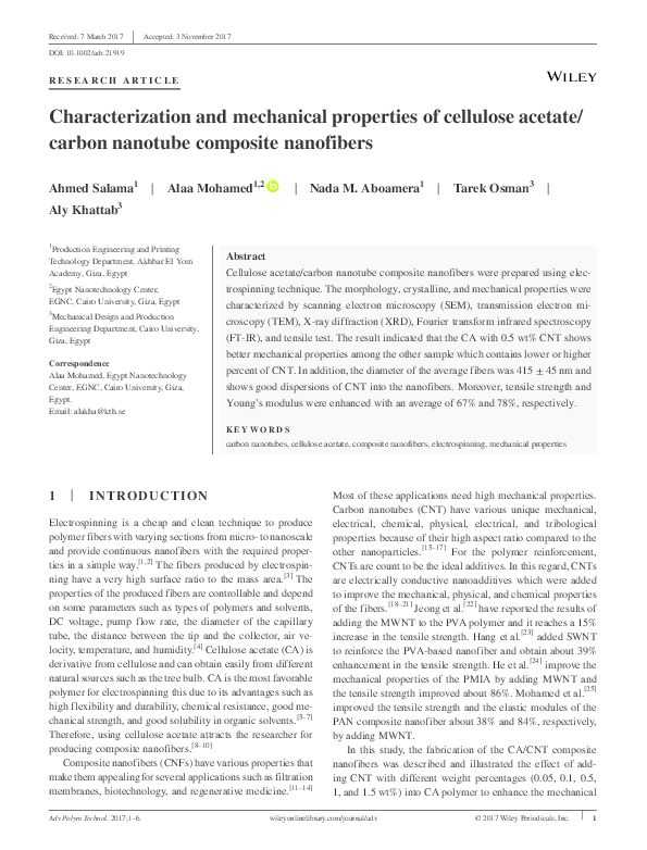 (PDF) Characterization and mechanical properties of cellulose acetate/ carbon nanotube composite ...