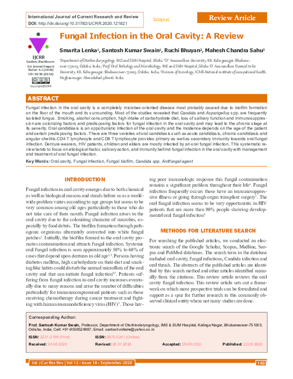 (PDF) Fungal Infection in the Oral Cavity: A Review