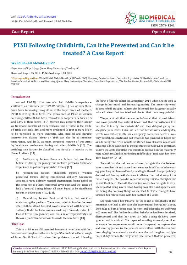 (PDF) PTSD Following Childbirth, Can it be Prevented and Can it be ...