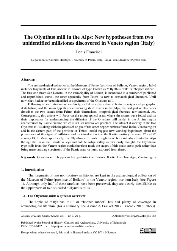 (PDF) The Olynthus mill in the Alps: New hypotheses from two ...