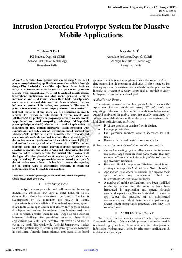 Pdf Ijert Intrusion Detection Prototype System For Massive Mobile Applications Ijert Journal