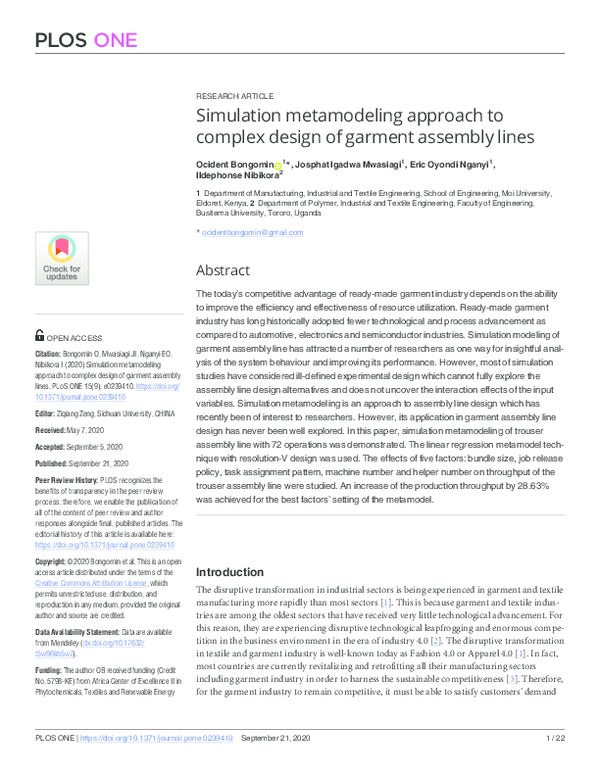 (PDF) Simulation metamodeling approach to complex design of garment assembly lines
