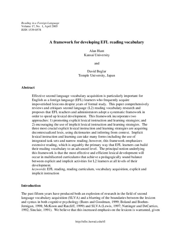 (PDF) A framework for developing EFL reading vocabulary
