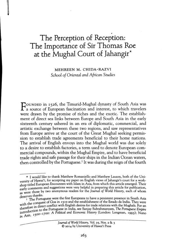 (PDF) The Perception of Reception: The Importance of Sir Thomas Roe at ...