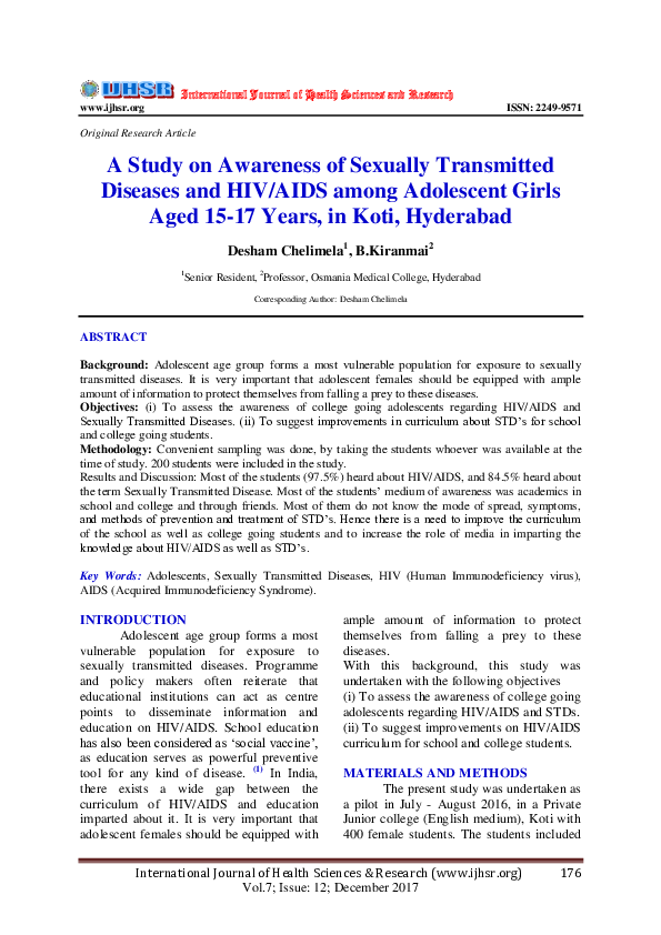 (PDF) A Study on Awareness of Sexually Transmitted Diseases and HIV ...