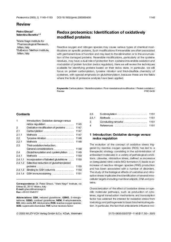 (PDF) Redox proteomics: identification of oxidatively modified proteins