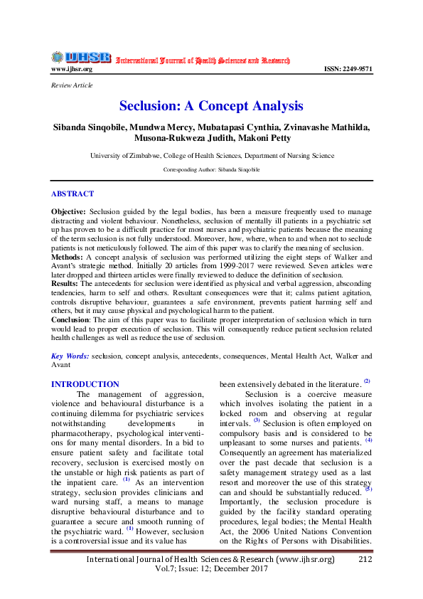 (PDF) Seclusion: A Concept Analysis