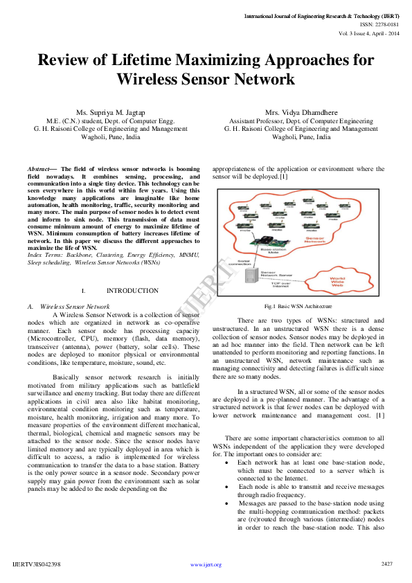Pdf Maximizing Lifetime In Wireless Sensor Networks