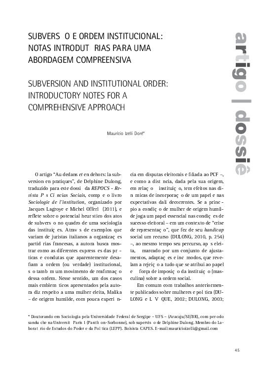 (PDF) Subversão e Ordem Institucional: notas introdutórias para uma ...