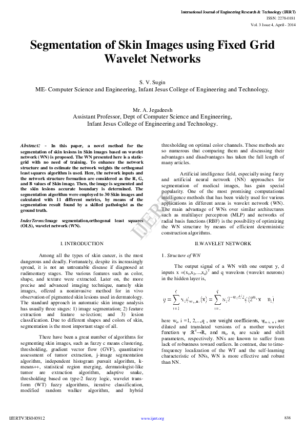 (PDF) IJERT-Segmentation of Skin Images using Fixed Grid Wavelet Networks