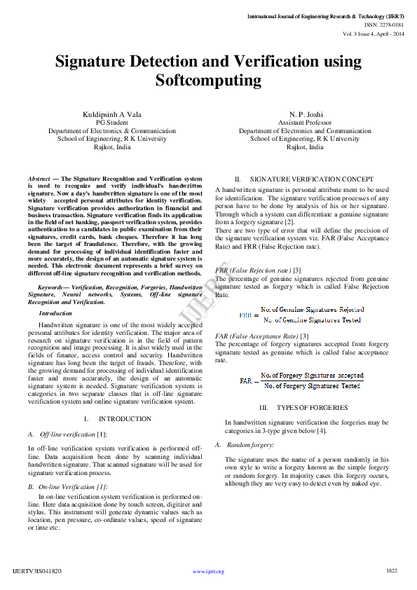 Pdf Ijert Signature Detection And Verification Using Soft C Omputing