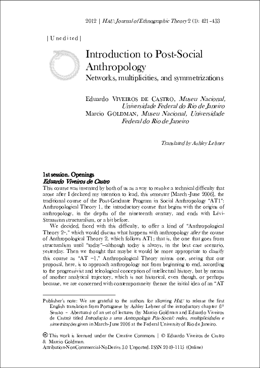 (PDF) Introduction to post-social anthropology