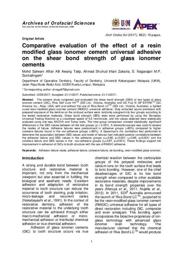 (PDF) Comparative evaluation of the effect of a resin modified glass ionomer cement universal ...