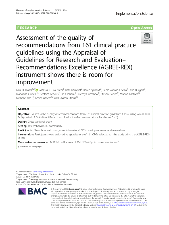 (PDF) Assessment of the quality of recommendations from 161 clinical ...