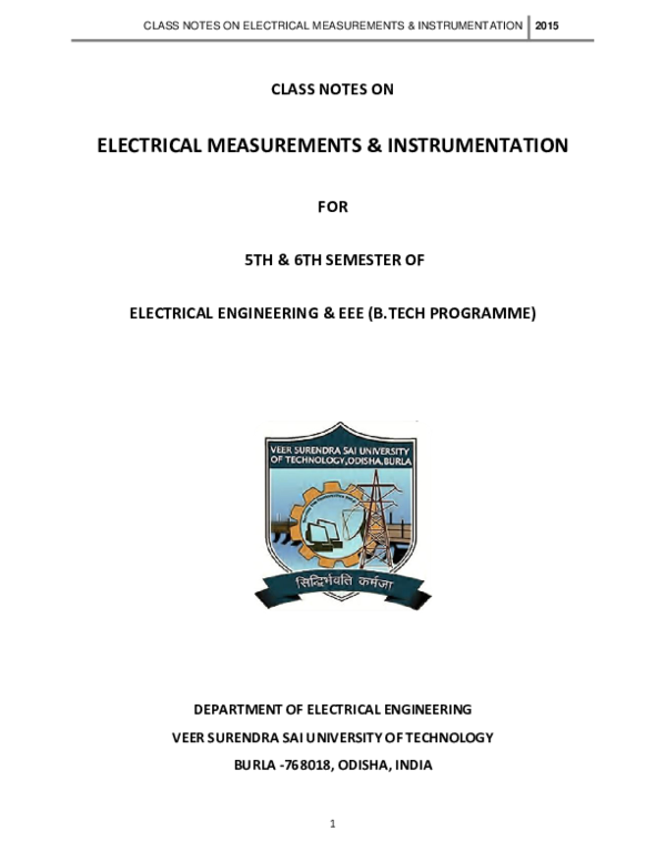 (PDF) CLASS NOTES ON ELECTRICAL MEASUREMENTS & INSTRUMENTATION ...