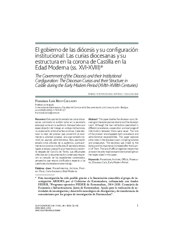 (PDF) El gobierno de las diócesis y su configuración institucional: Las ...