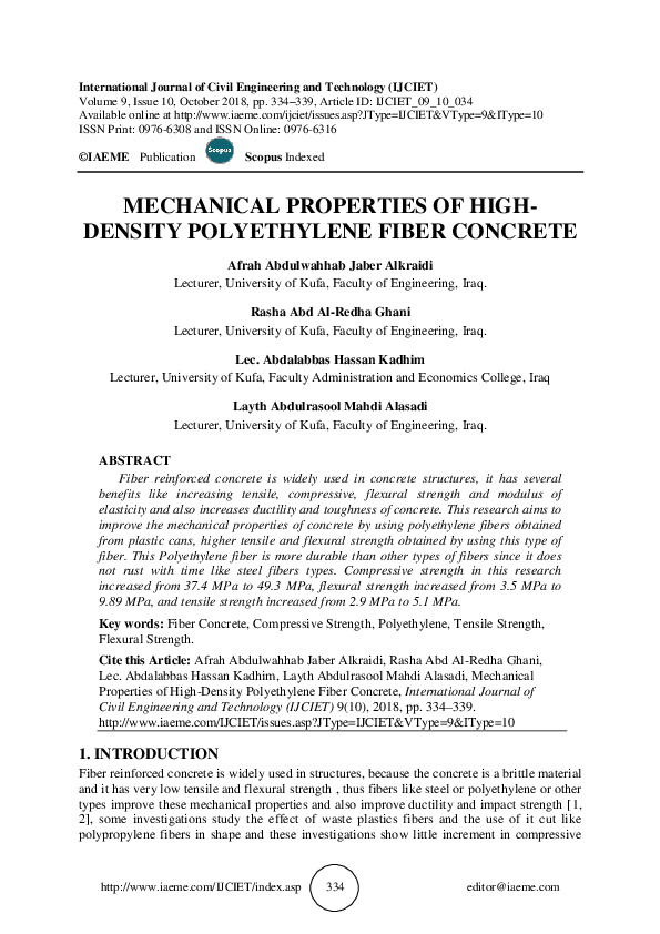 (PDF) MECHANICAL PROPERTIES OF HIGH- DENSITY POLYETHYLENE FIBER CONCRETE
