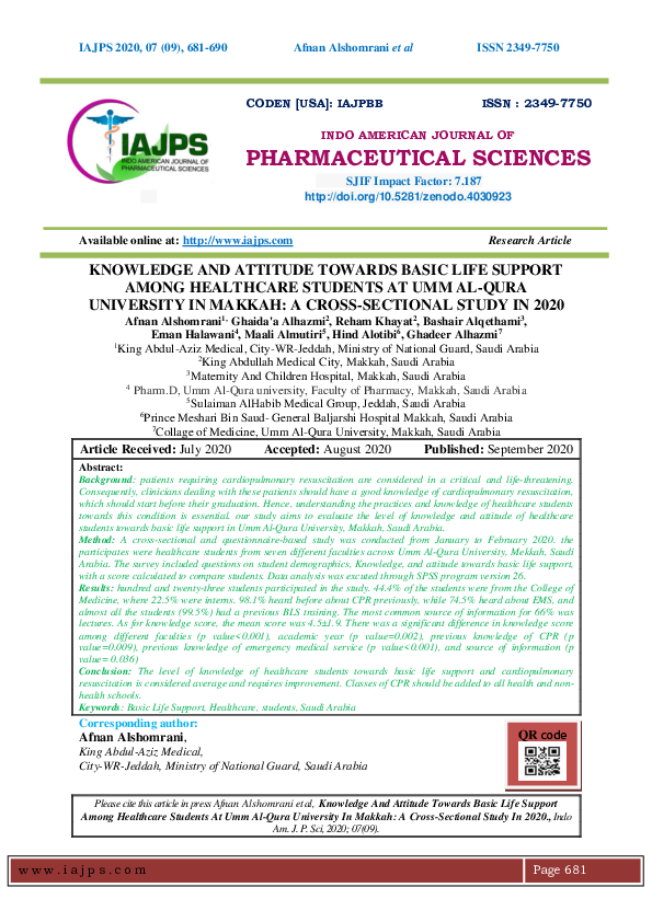 (PDF) PHARMACEUTICAL SCIENCES SJIF Impact Factor: 7.187 KNOWLEDGE AND ...