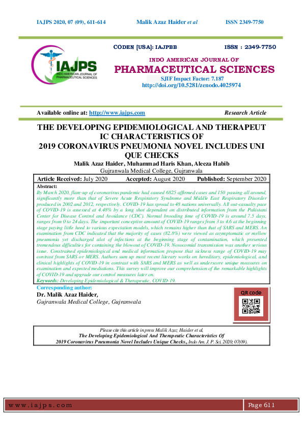 (PDF) Malik Azaz Haider et al THE DEVELOPING EPIDEMIOLOGICAL AND ...