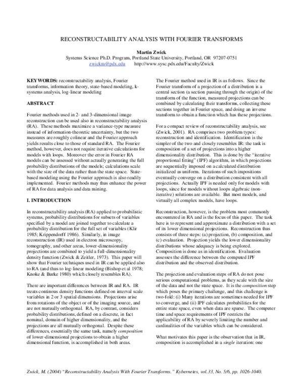 (PDF) Reconstructability Analysis With Fourier Transforms