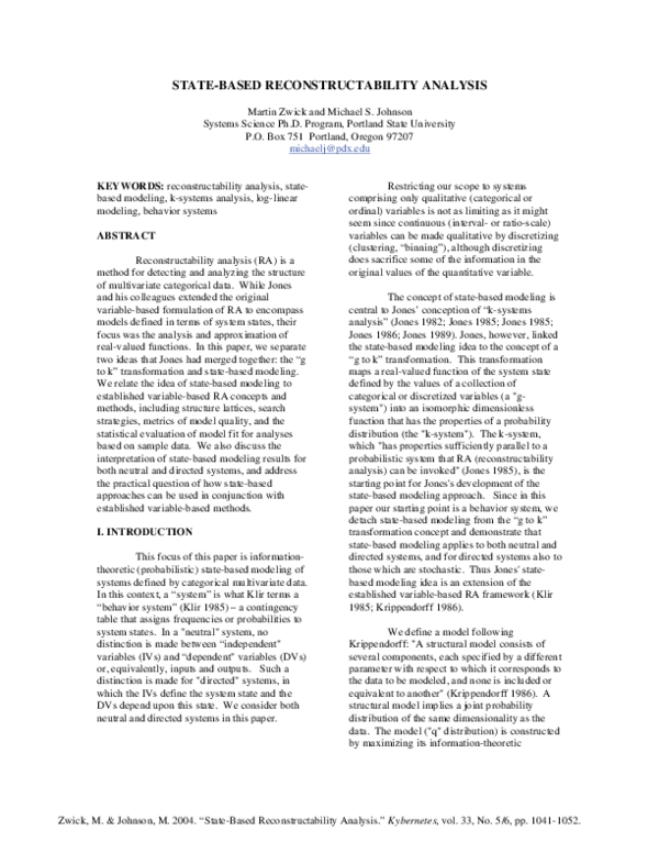 (PDF) State-Based Reconstructability Analysis