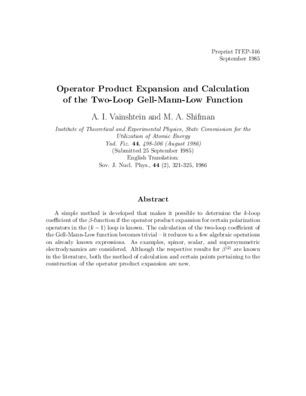 (PDF) Operator Product Expansion and Calculation of the Two-Loop Gell ...